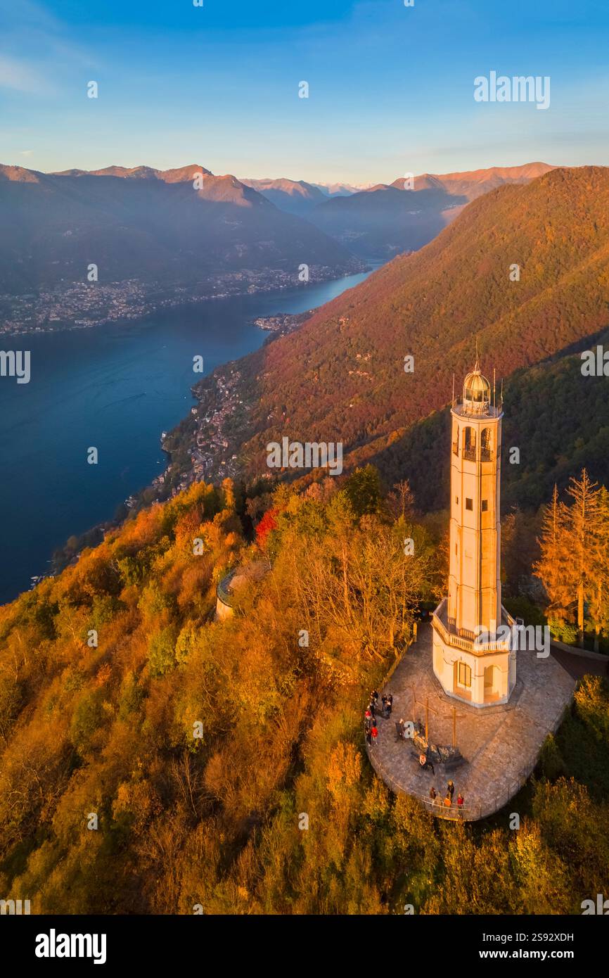 Aerial view of the Faro Voltiano (Volta Lighthouse) of Brunate ...