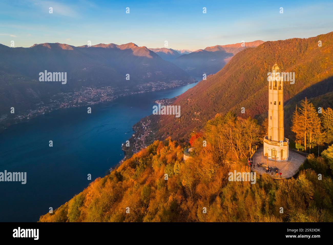 Aerial view of the Faro Voltiano (Volta Lighthouse) of Brunate ...