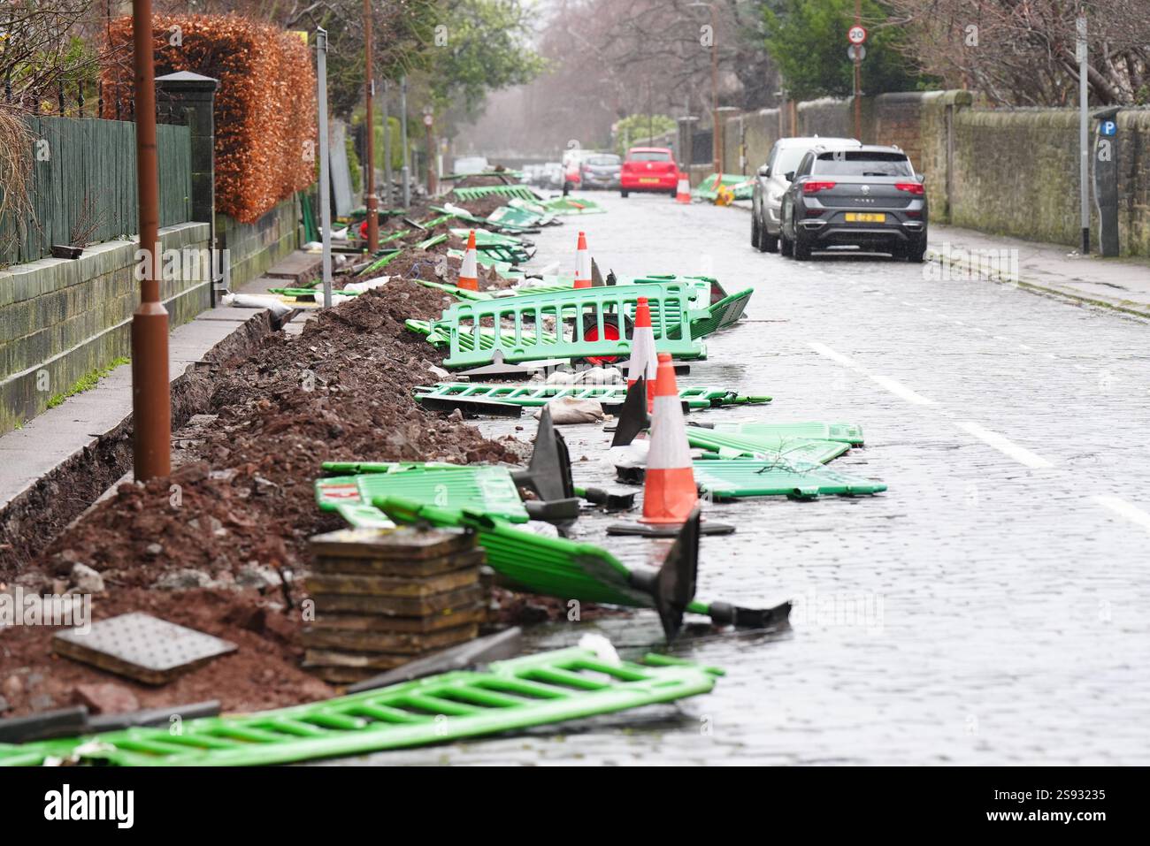 Barriers blown down in Hope Terrace, Edinburgh. Schools have been ...