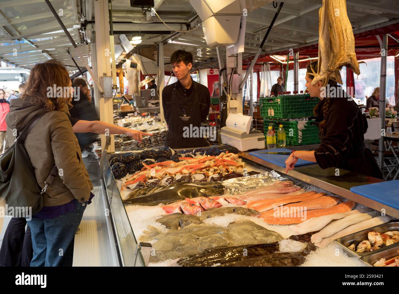 Street Food on sale in the market at Bergen Harbour, Norway Stock Photo ...