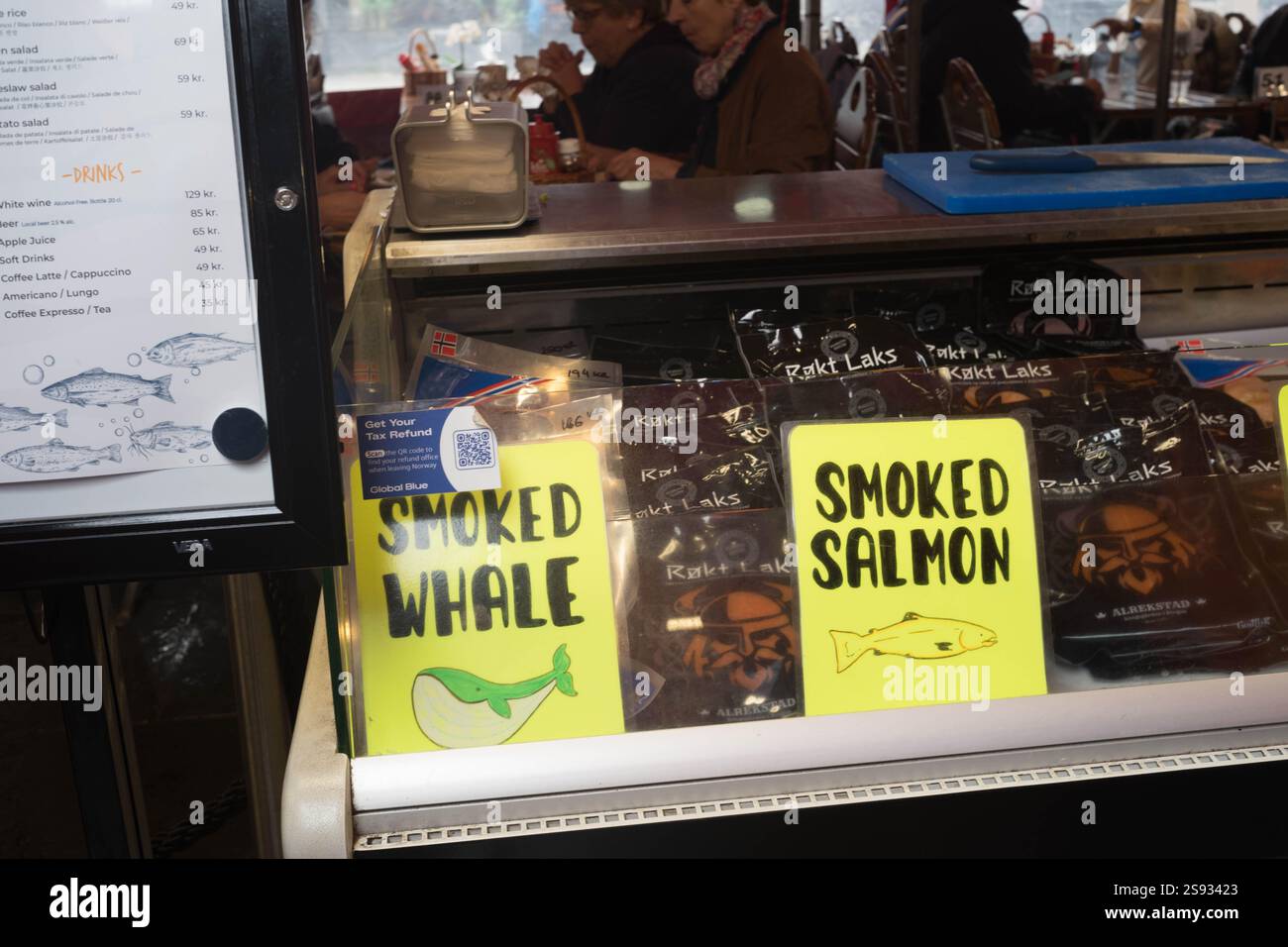 Whale meat on sale in Bergen Harbour market Norway Stock Photo - Alamy