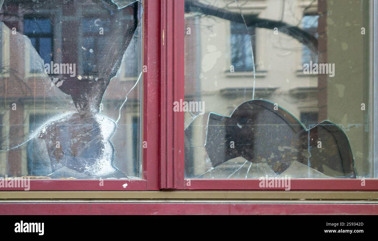 Window of an apartment smashed, vandalism symbols of burglars Stock ...