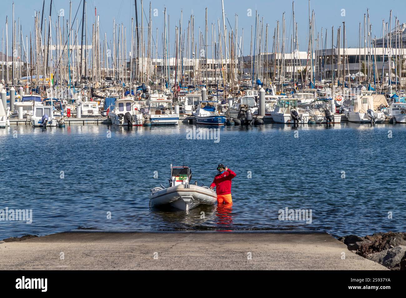 C - Craft inflatable Boat moored in the inner harbour at Arrecife ...