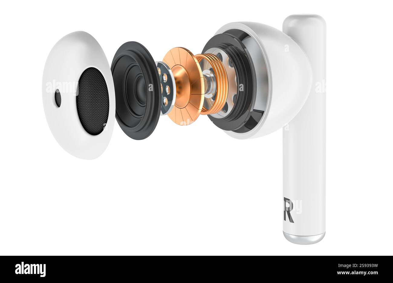 Parts and Components of Wireless earphone, earbuds. 3D rendering ...