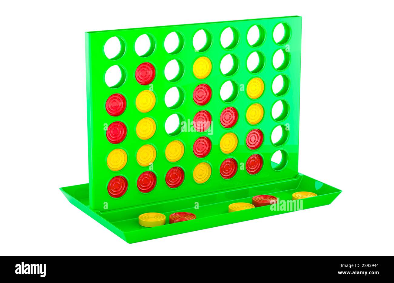Green vertical checkers game. Connect Four, Board Game. 3D rendering ...