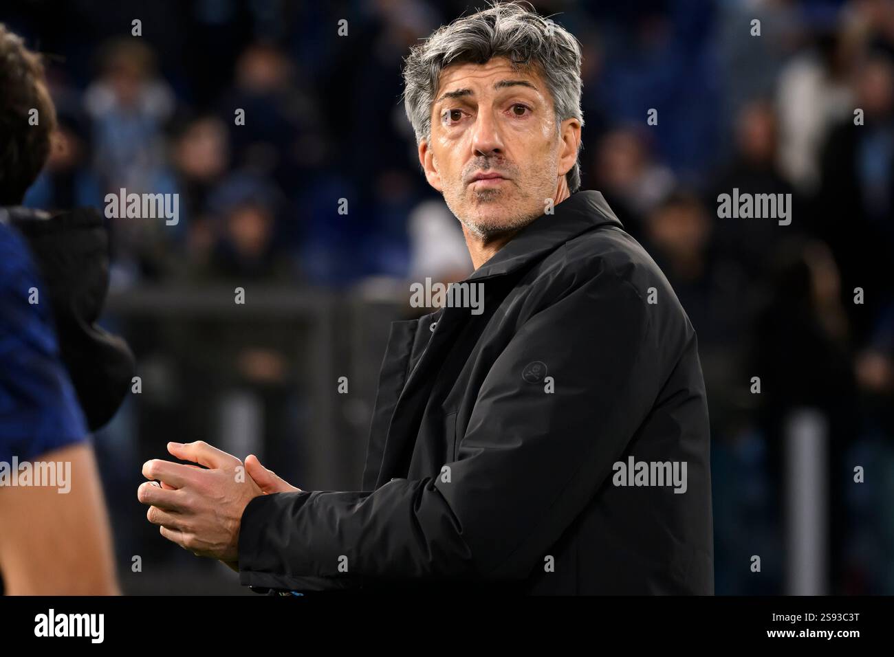 Imanol Alguacil, head coach of Real Sociedad, claps the fans at the end ...