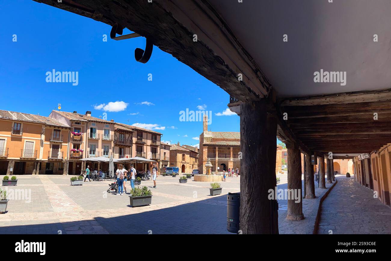 Plaza Mayor, panoramic view. Ayllon, Segovia province, Castilla Leon ...
