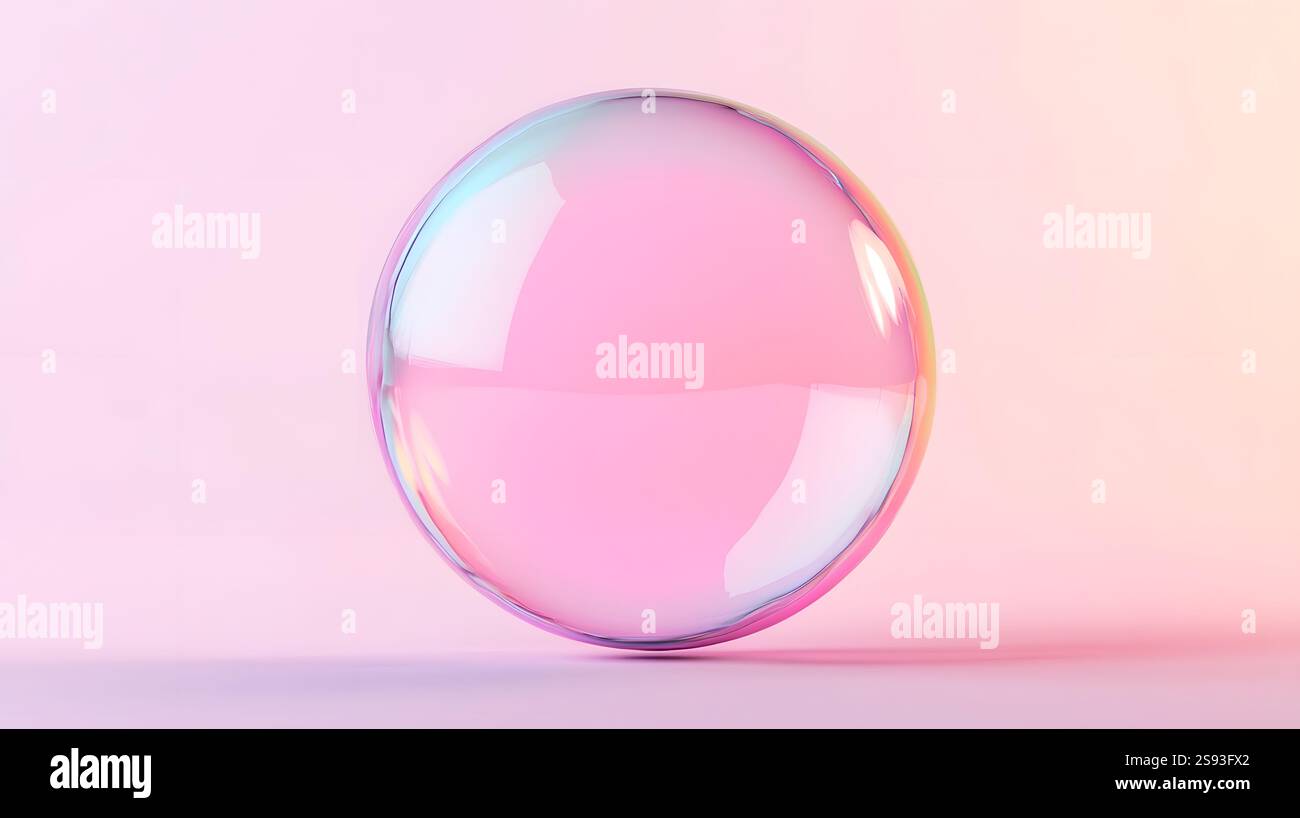 Floating,multicolored reflective bubble against a soft pastel ...