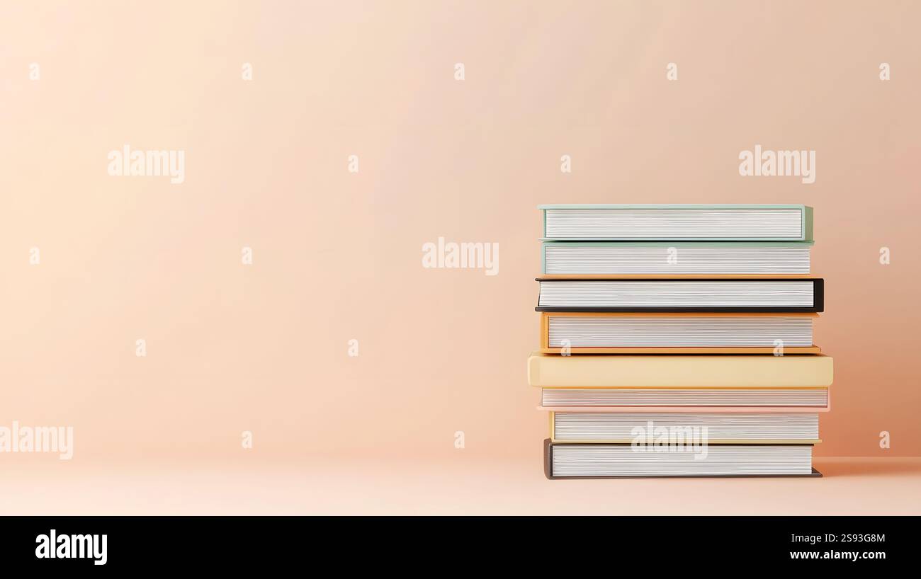 3D of Stacked File Folders Arranged on a Pastel Beige Colored Table ...