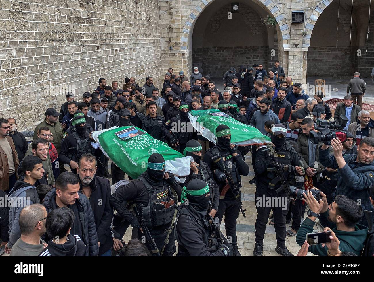 Palestinians attend the funeral of Rawhi Mushtaha, a senior Hamas ...