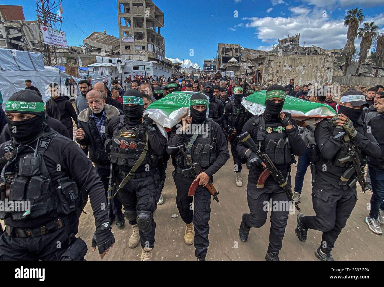 Palestinians attend the funeral of Rawhi Mushtaha, a senior Hamas ...