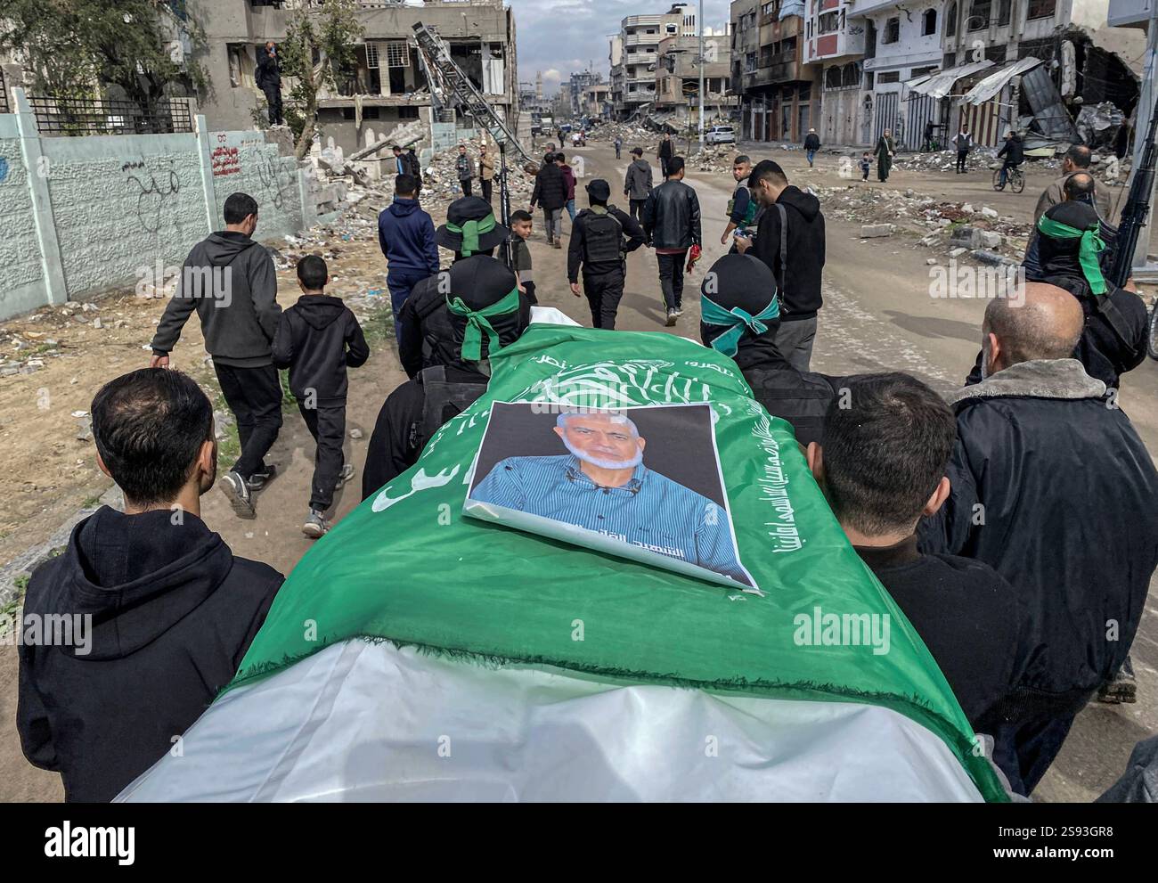 Palestinians attend the funeral of Rawhi Mushtaha, a senior Hamas ...