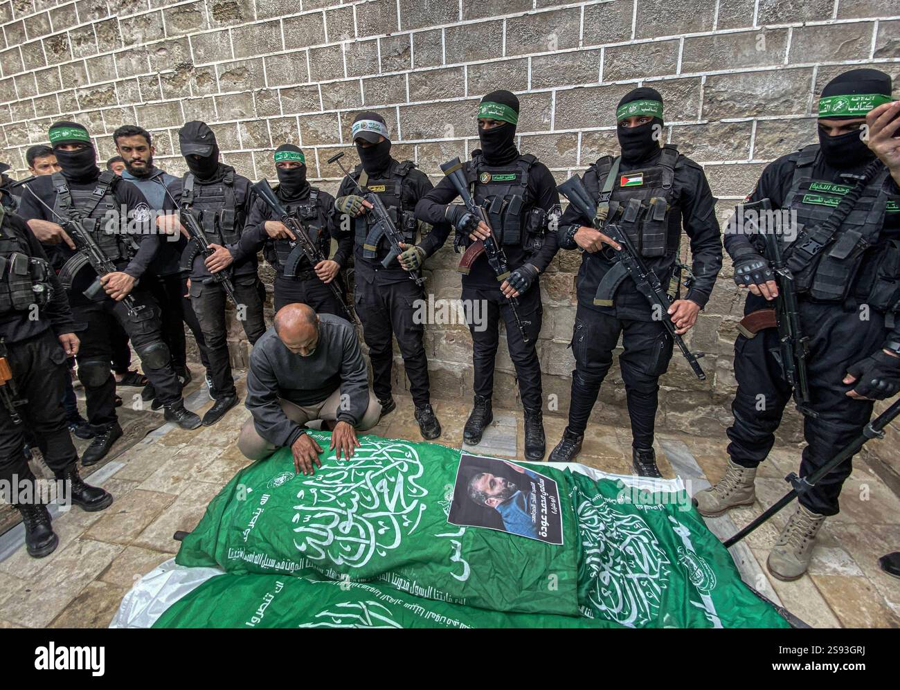 Palestinians attend the funeral of Rawhi Mushtaha, a senior Hamas ...