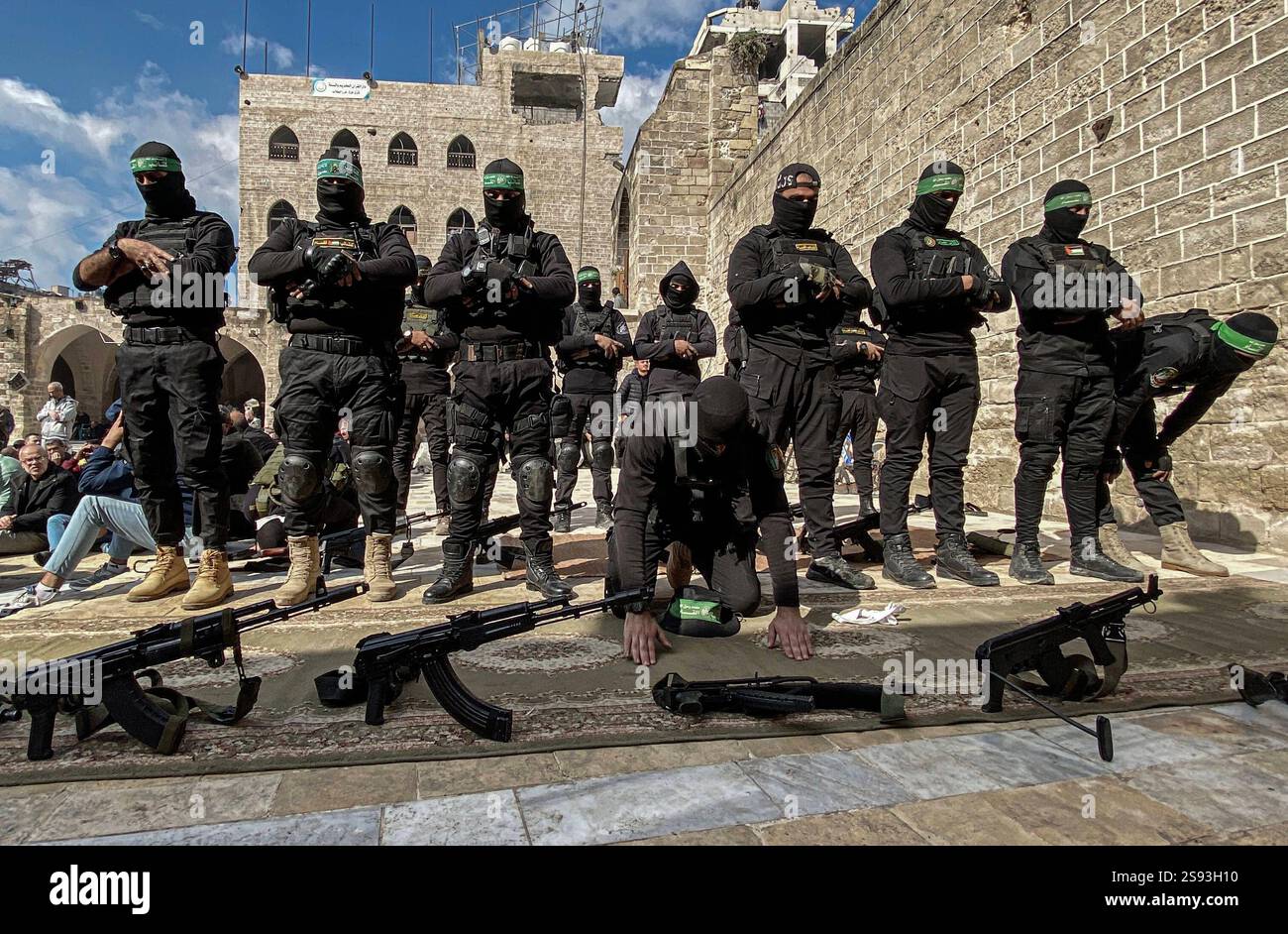 Palestinians attend the funeral of Rawhi Mushtaha, a senior Hamas ...