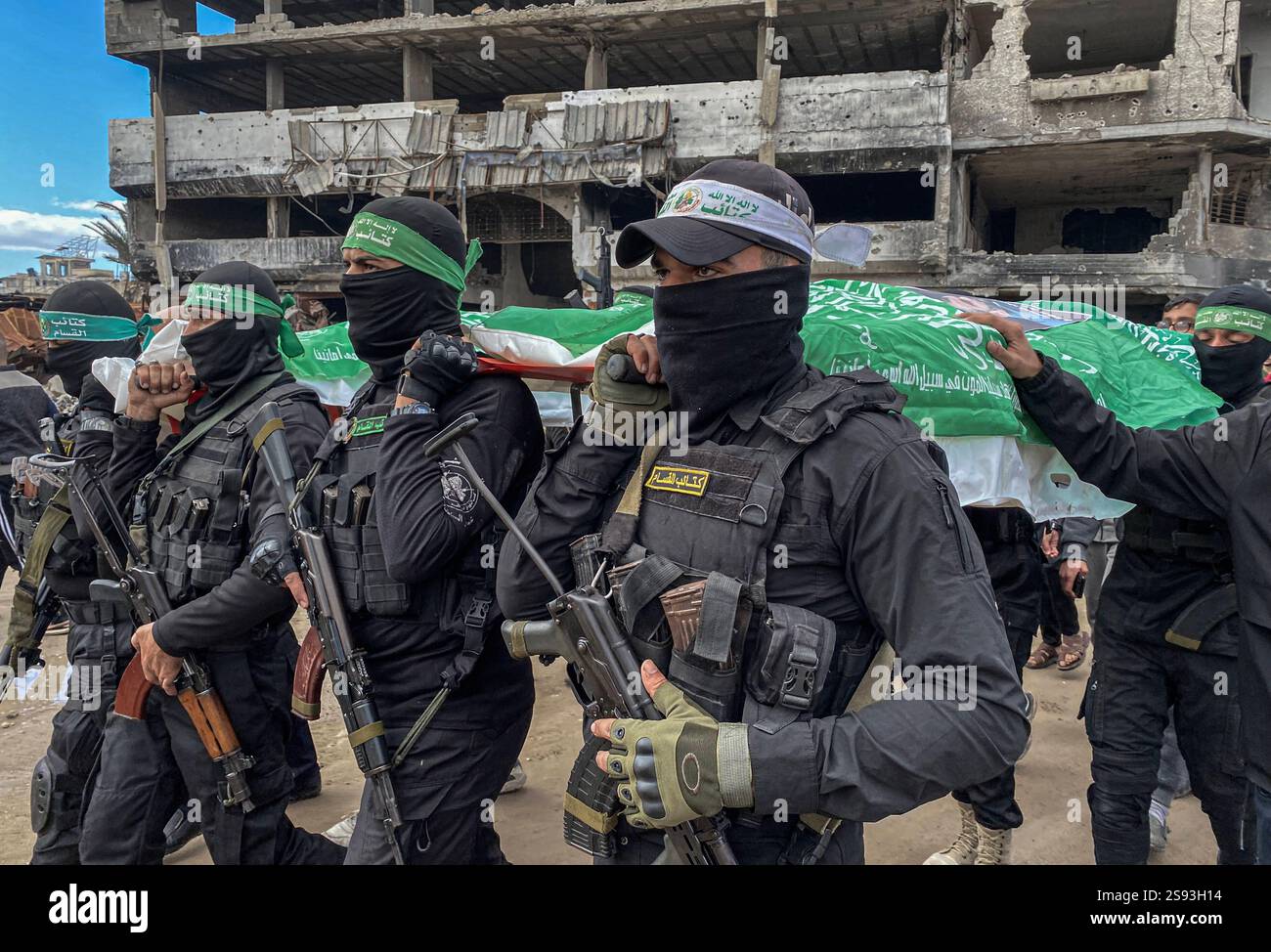 Palestinians attend the funeral of Rawhi Mushtaha, a senior Hamas ...