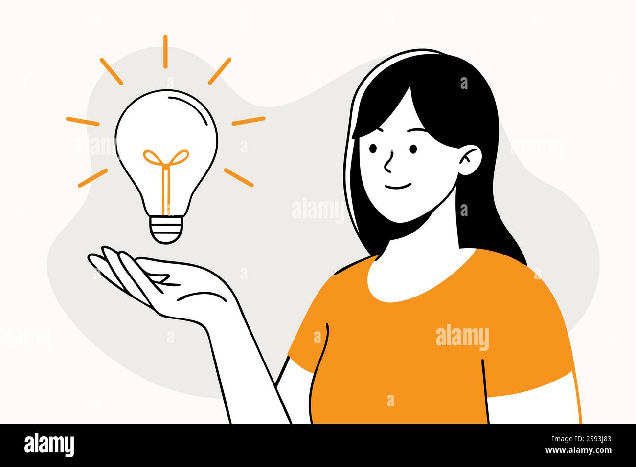 Girl with an Idea Holding a Light Bulb. Flat Vector Illustration Stock ...
