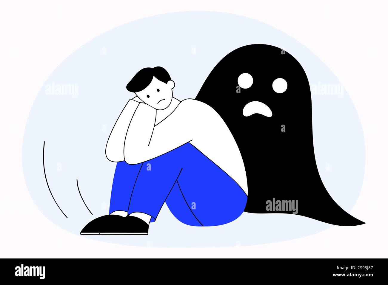 Man in depression concept. Guy sitting. Cartoon flat vector ...