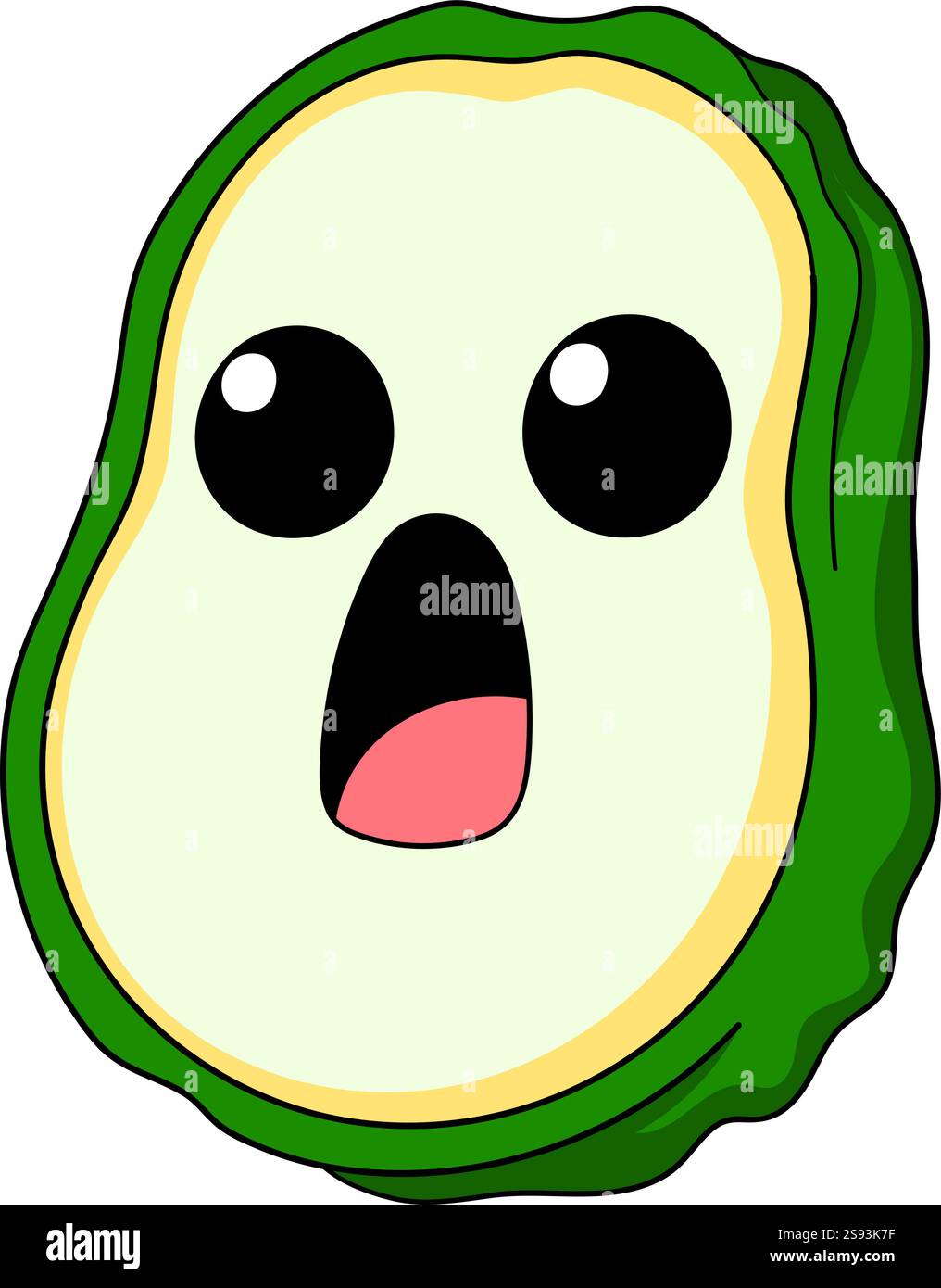A cartoon illustration of a sliced green vegetable with big, expressive ...