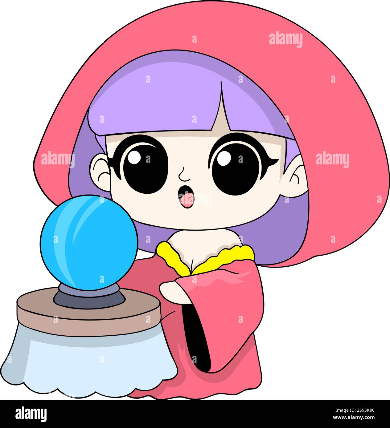 This colorful cartoon image features a female fortune teller with large ...