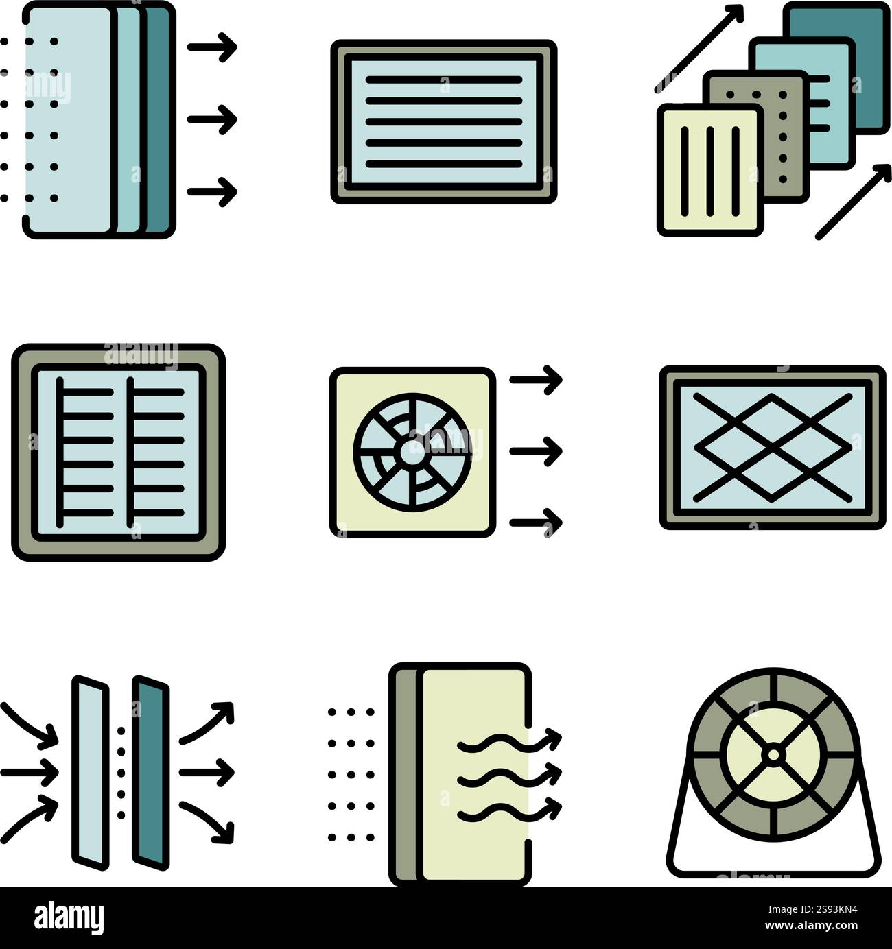Air Filter And Airflow Collection Icons Set Vector. Air Filter ...