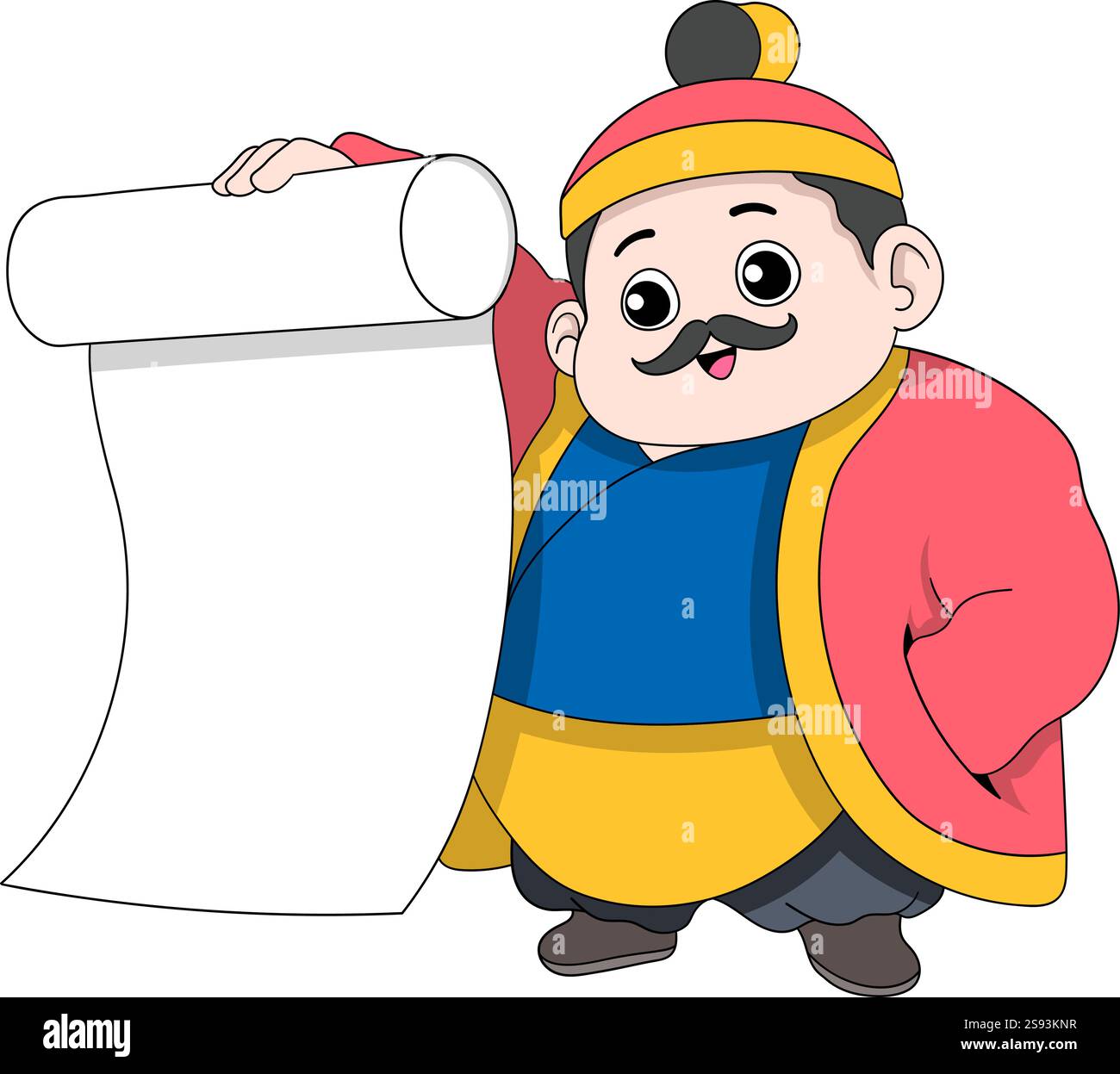 A colorful cartoon illustration of a cheerful Chinese official in ...