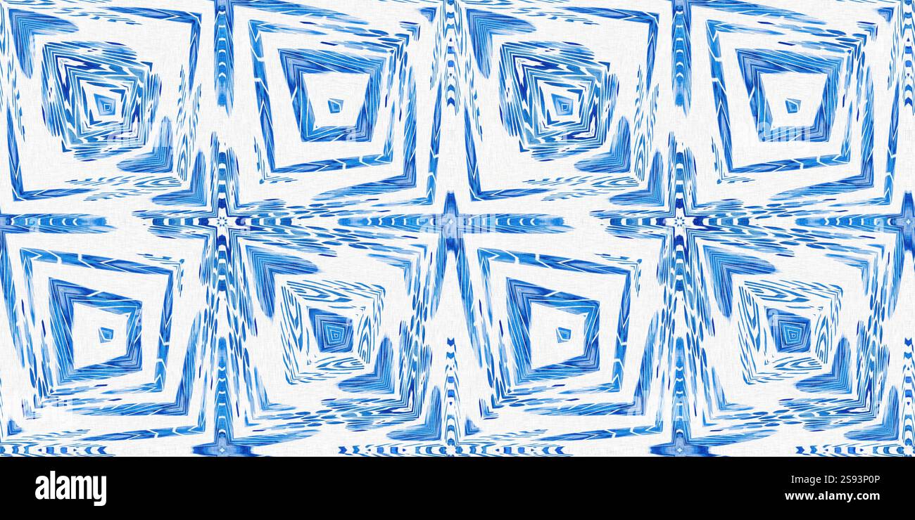 Geometric indigo shape seamless border. Irregular hand drawn batik ...