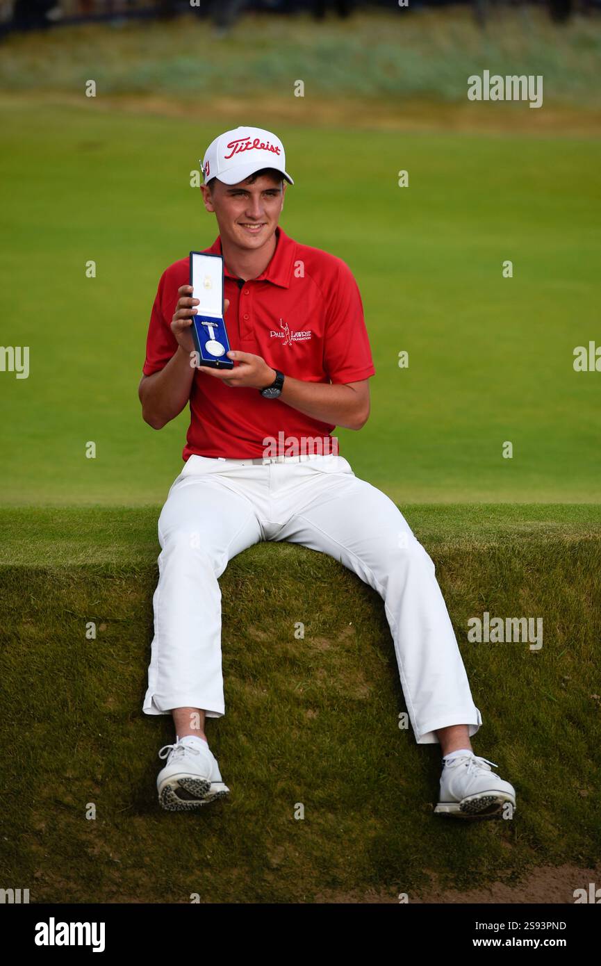 Jul 22, 2018; Carnoustie, Angus, Scotland; Sam Locke (Sco) holds the ...