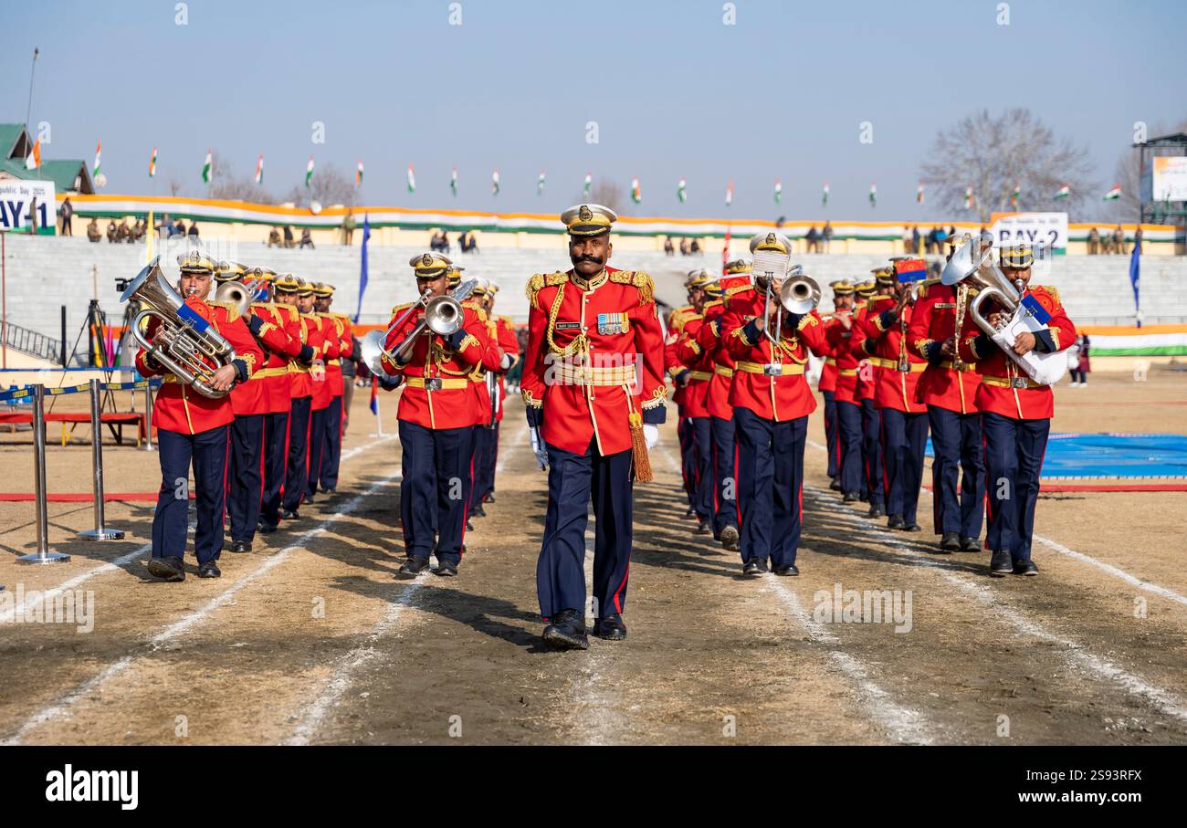Central Reserve Police force (CRPF) band contingents seen during a full ...
