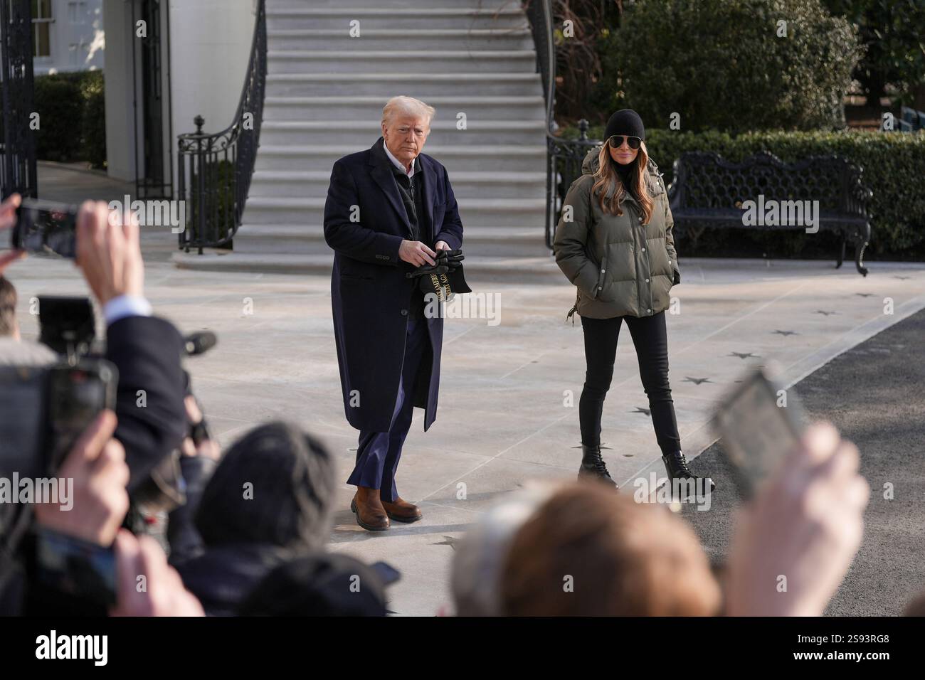 President Donald Trump, with First Lady Melania Trump, speaks to the ...