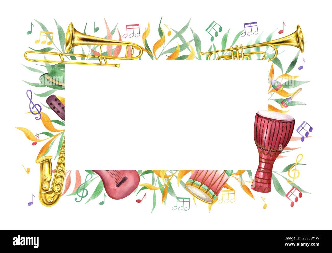 Watercolor carnival music percussion and wind instruments, musical ...