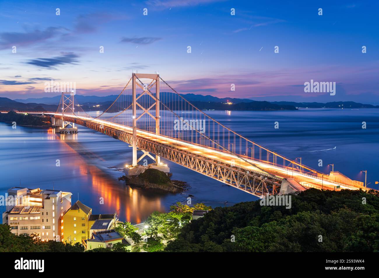Onaruto Bridge connecting Awaji Island to Tokushima, Japan at twilight ...
