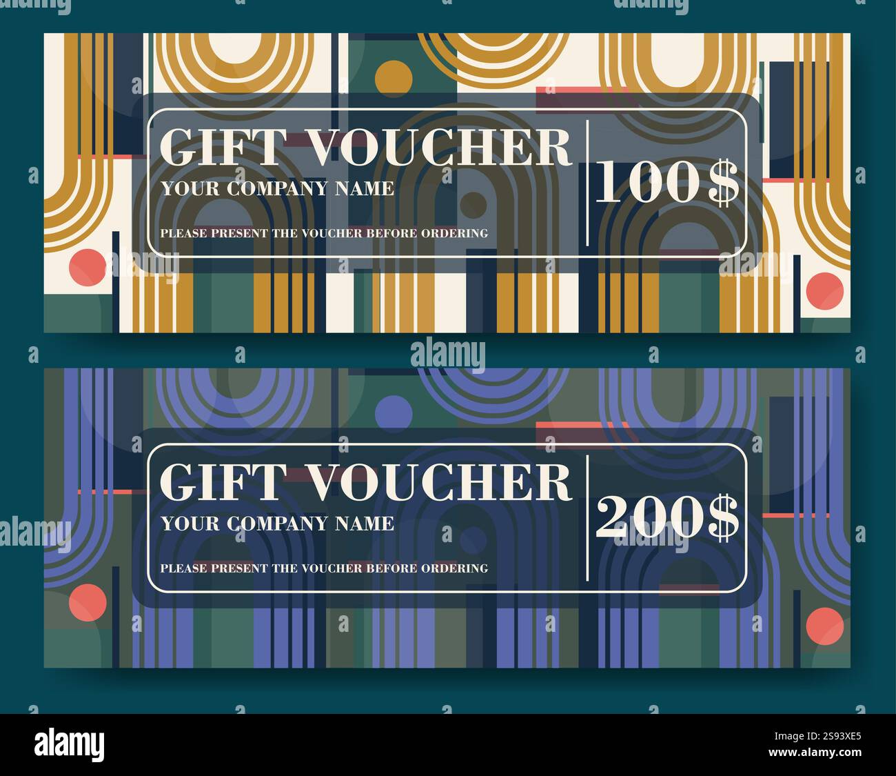 Colorful geometric design gift certificate template. Gift vouchers ...