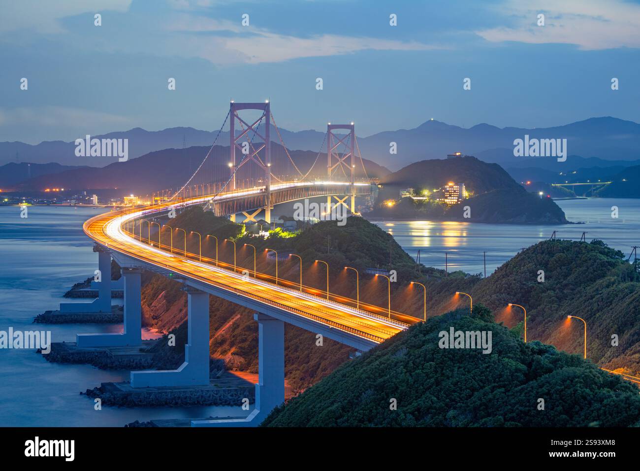 Onaruto Bridge connecting Awaji Island to Tokushima, Japan at twilight ...