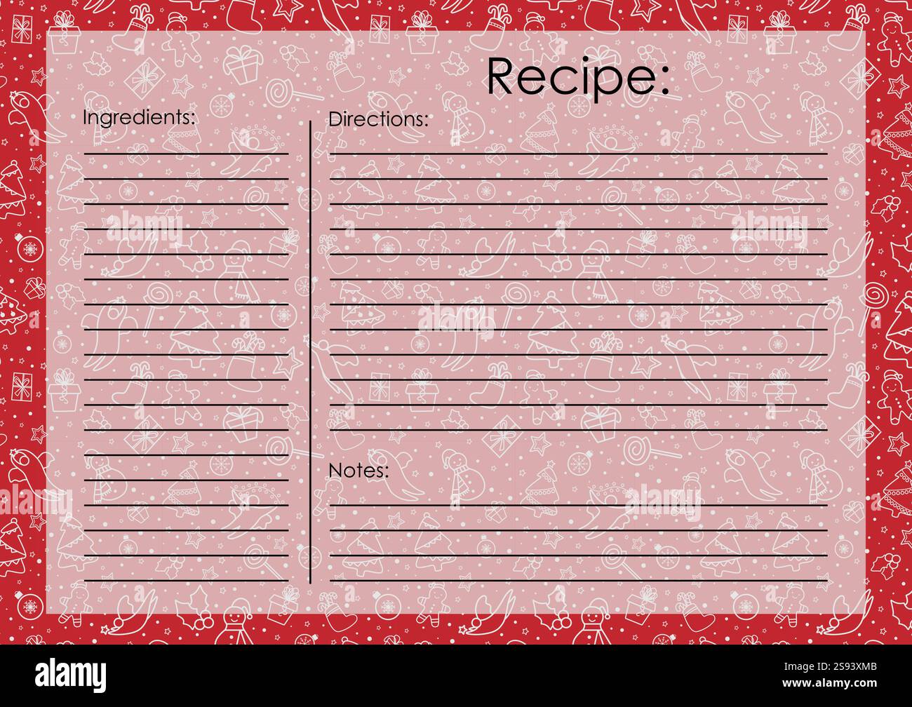 Recipe card template, Christmas dish blank. Cartoon recipe xmas card ...