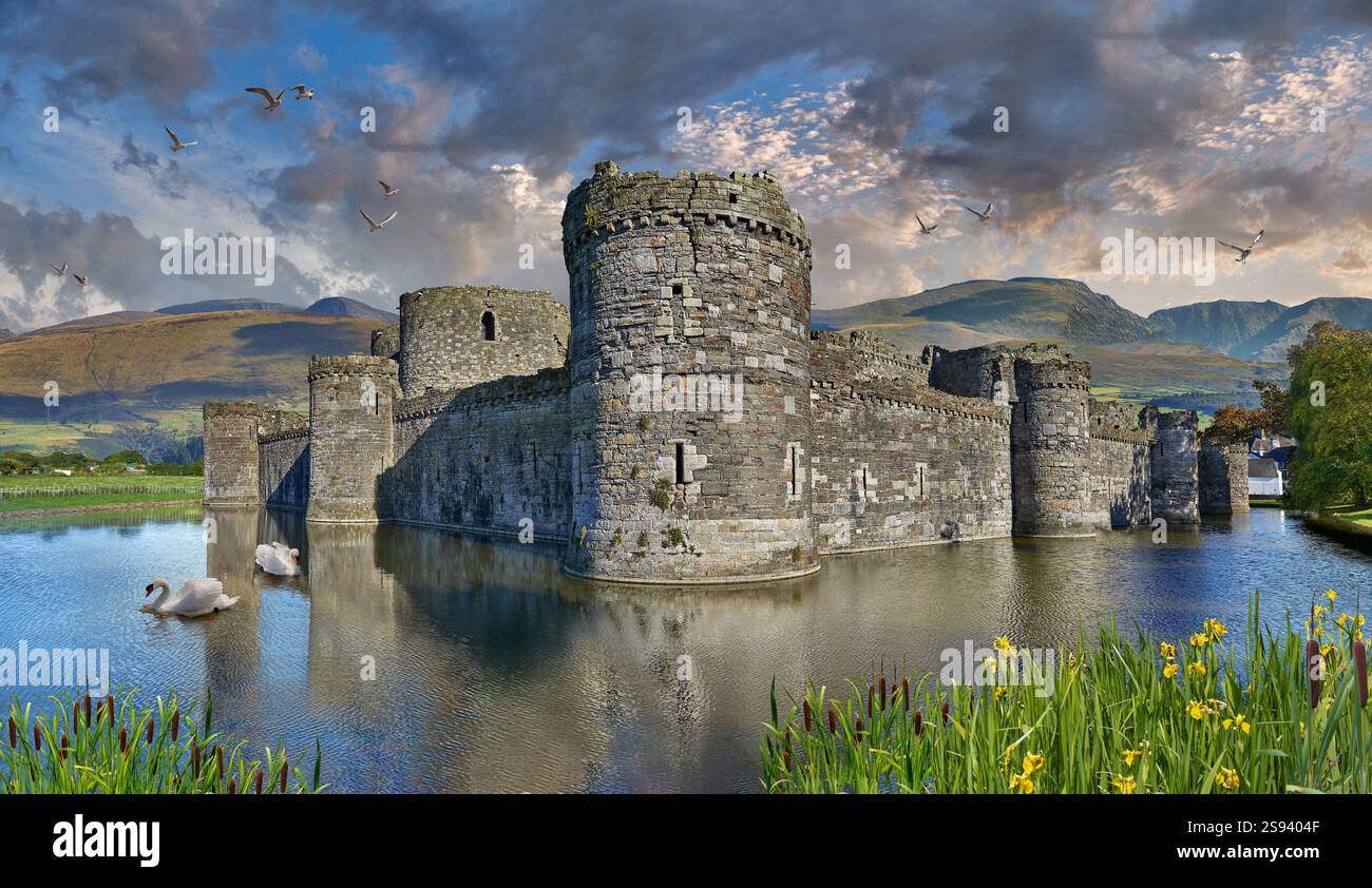 Photo of medieval Beaumaris Castle and its moat on Anglessey Island ...