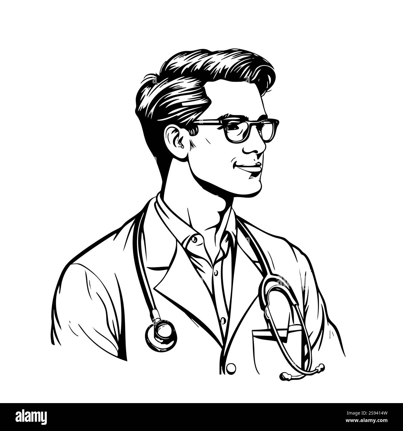 Male doctors in white medical coats . Flat vector illustration isolated ...