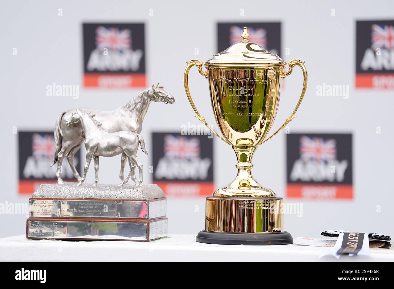 General view of the Grand Military Gold Cup trophy at Sandown Park ...