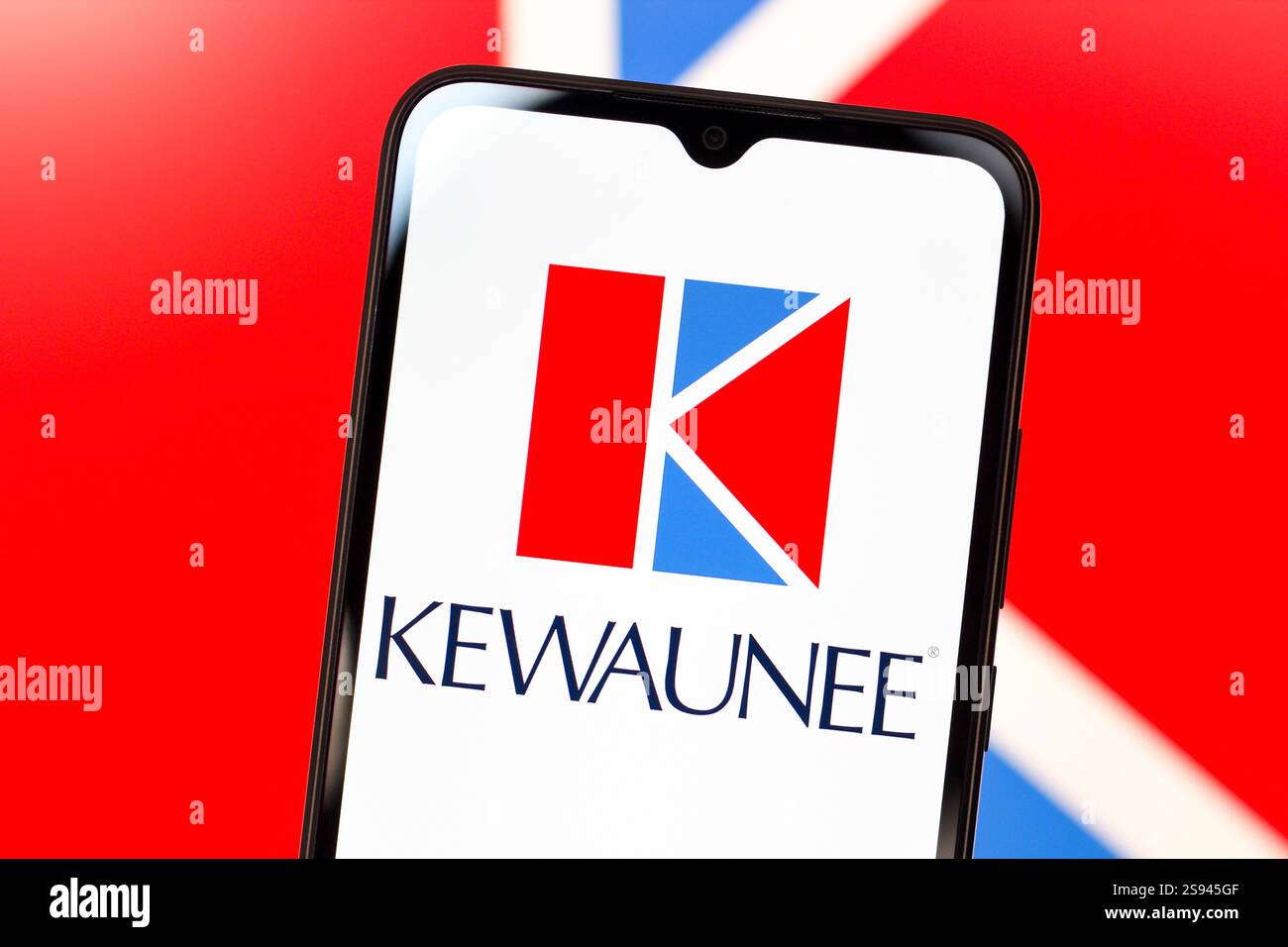 In this photo illustration, the Kewaunee Manufacturing logo is seen ...