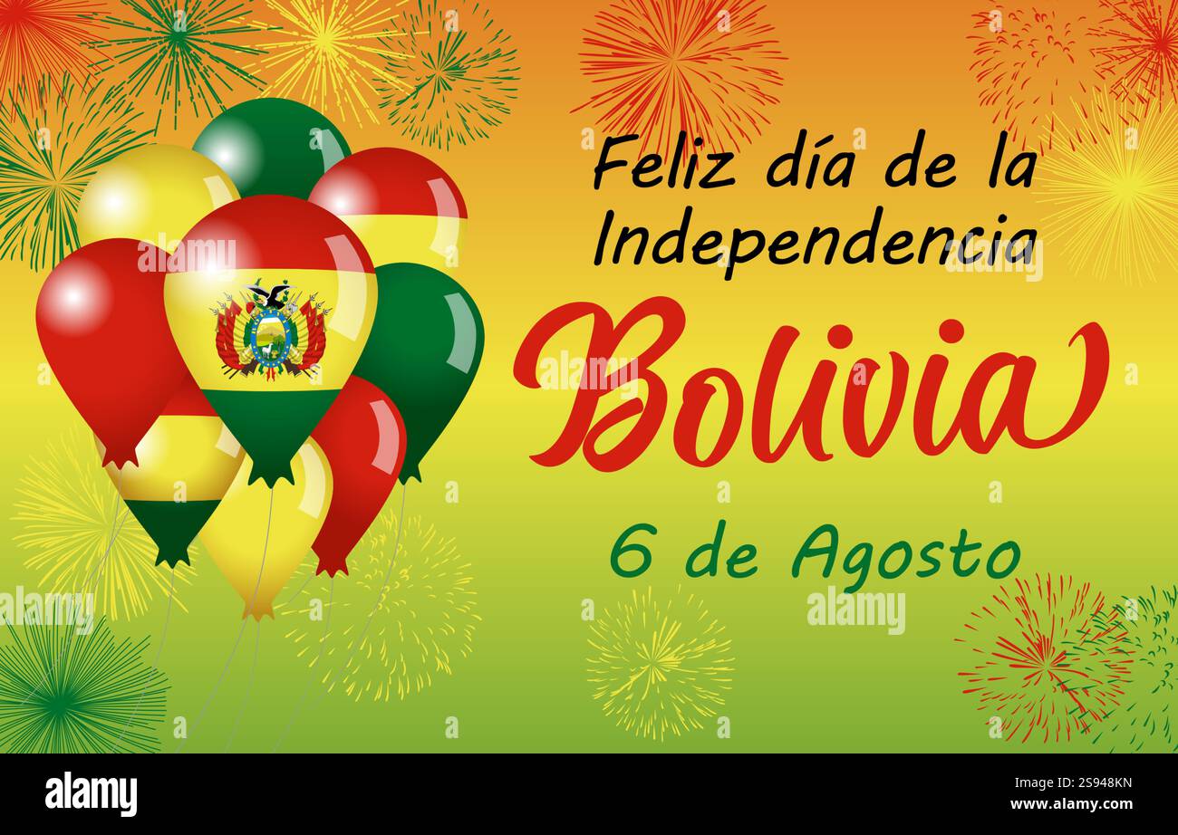 Bolivia's Independence Day August 6 greeting card design. Happy ...