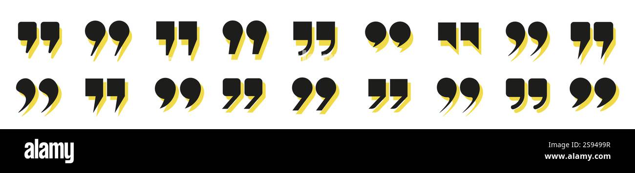 A set of double black and yellow icons in the form of quotation marks ...