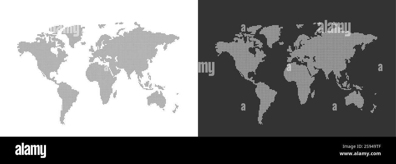 A set of point maps of the world in a modern style. A world map made up ...
