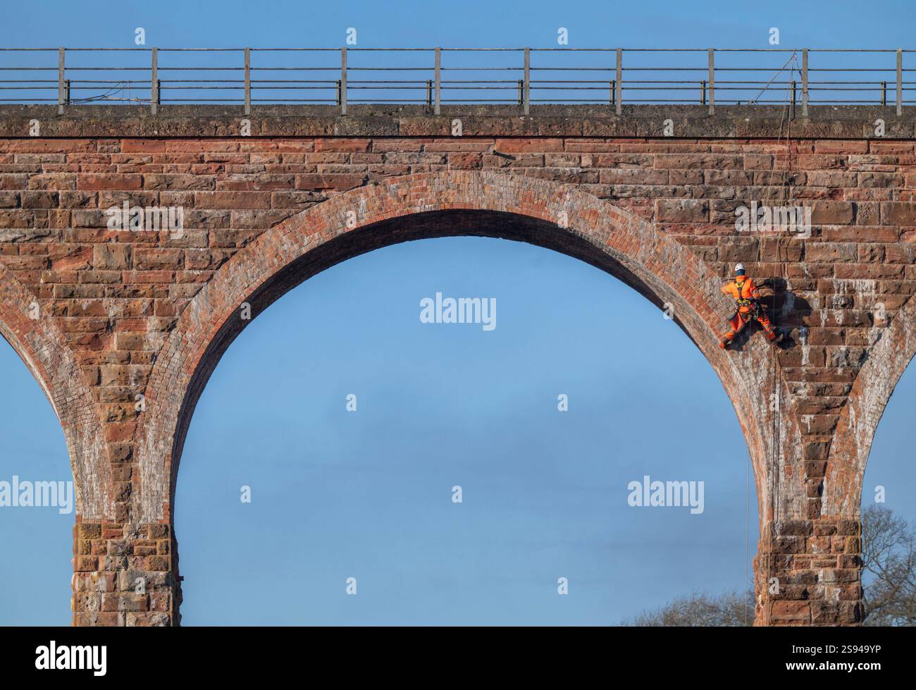 Leaderfoot Viaduct, near Melsrose, Scottish Borders, Scotland. Roped ...