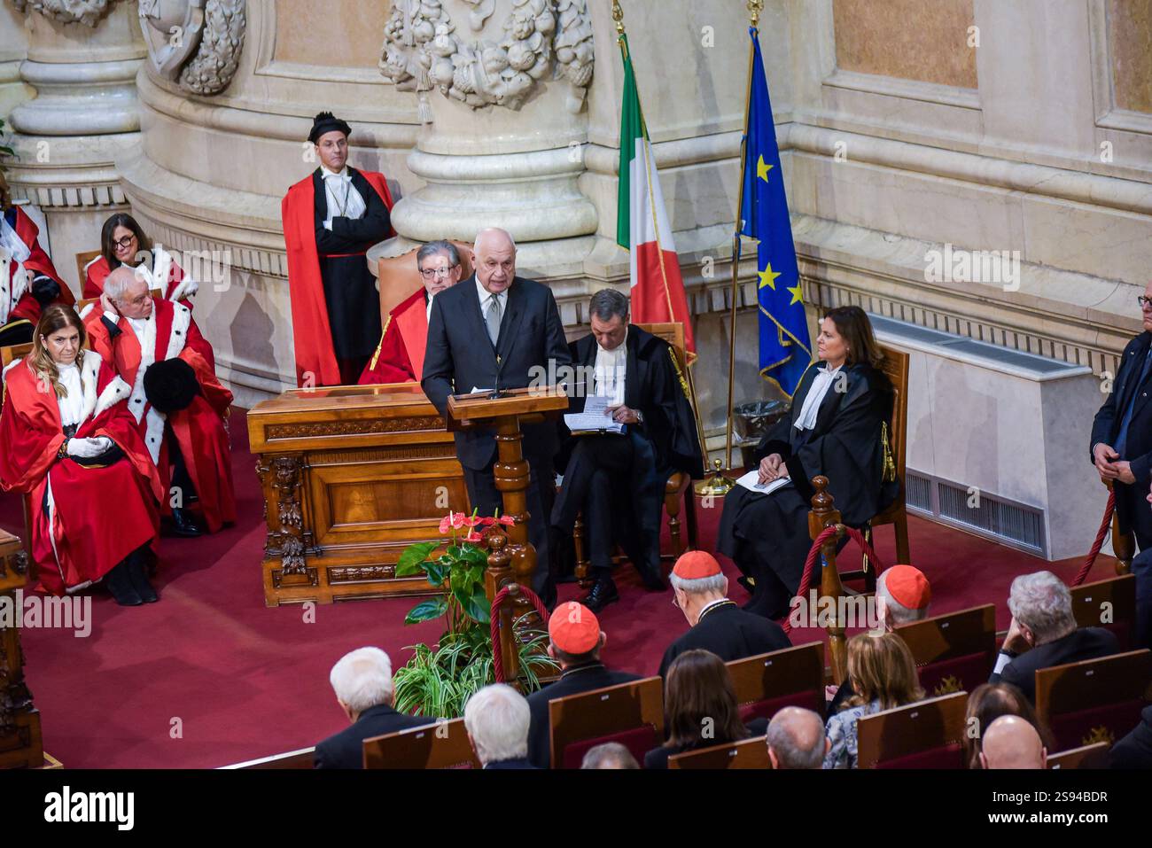 The Minister of Justice, Carlo Nordio, speaks during the inauguration ...