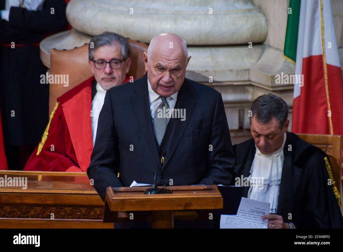 The Minister of Justice, Carlo Nordio, speaks during the inauguration ...