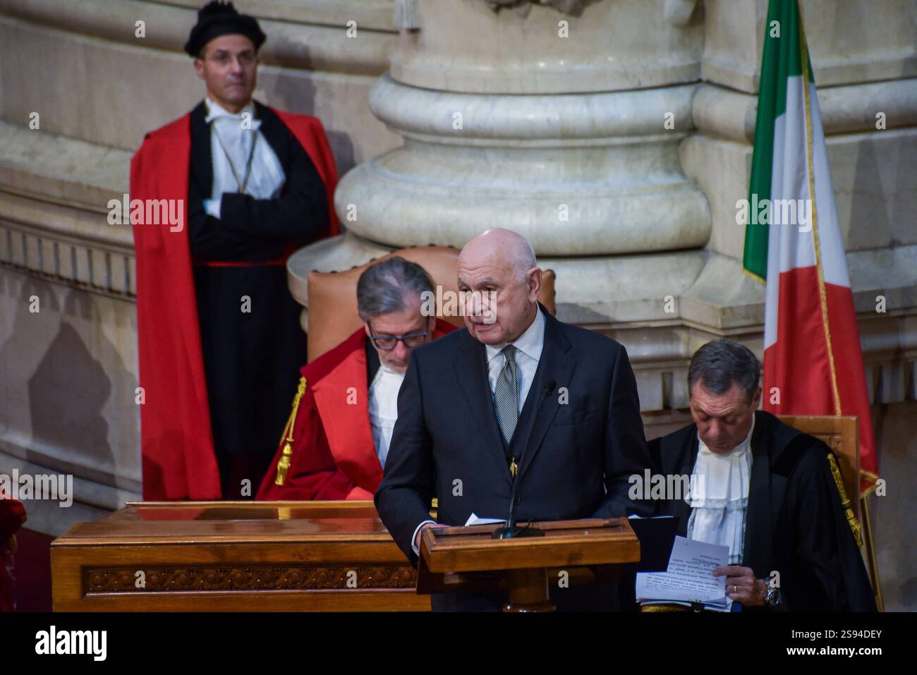 The Minister of Justice, Carlo Nordio, speaks during the inauguration ...
