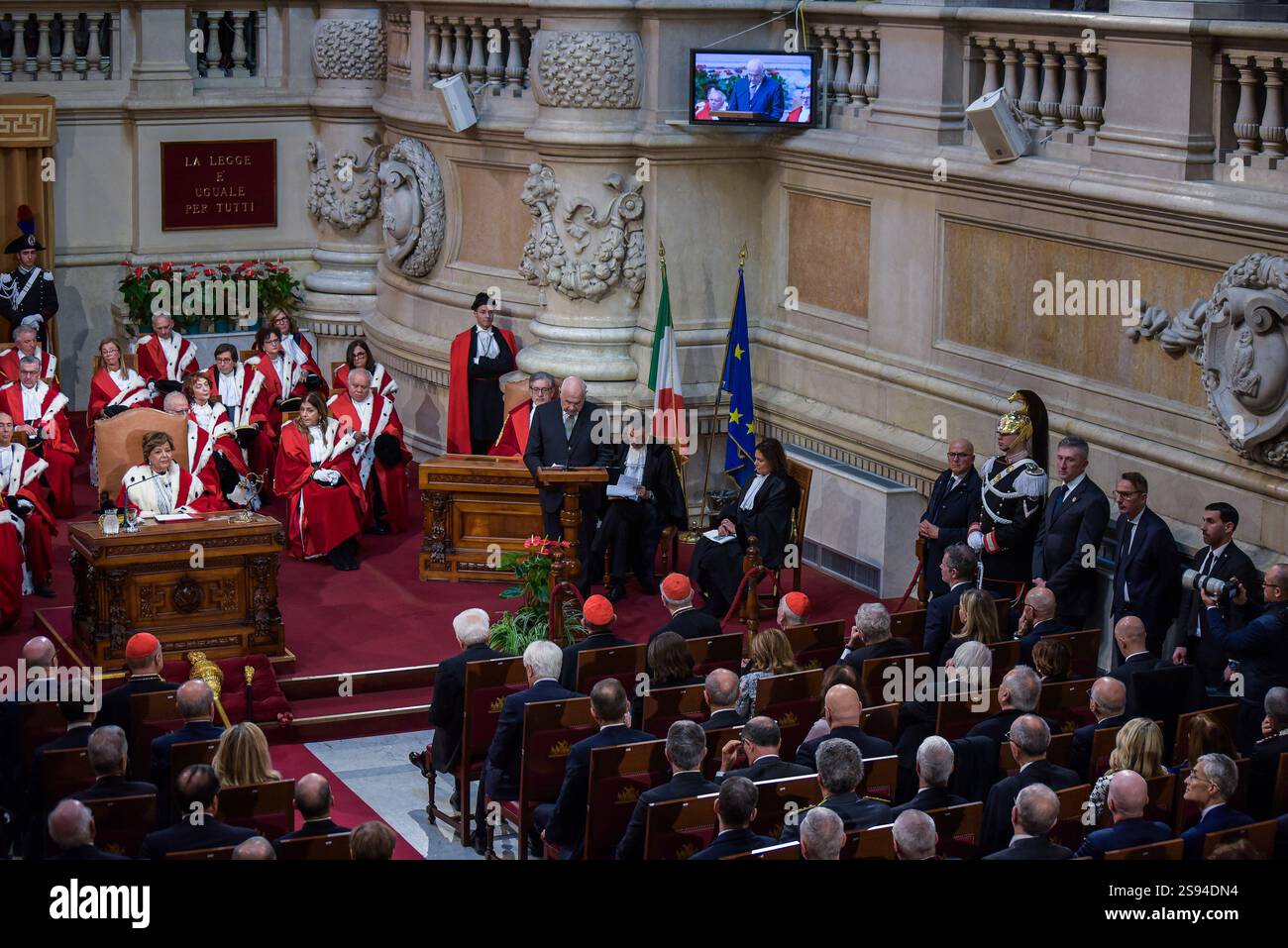 The Minister of Justice, Carlo Nordio, speaks during the inauguration ...