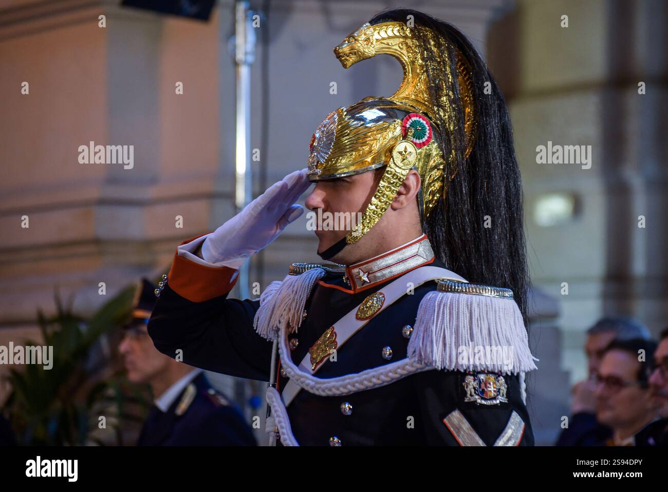 A member of the Corazzieri, the honor guard of the President of the ...