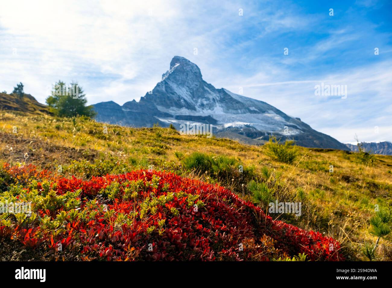 Autumn in Zermatt with a lovely view of the Matterhorn peak near ...