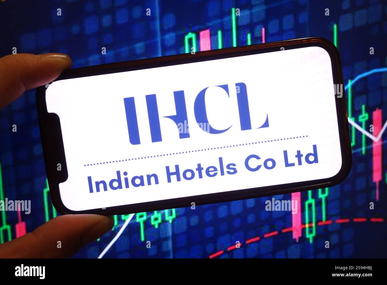 In this photo illustration, the Indian Hotels Company logo is seen ...