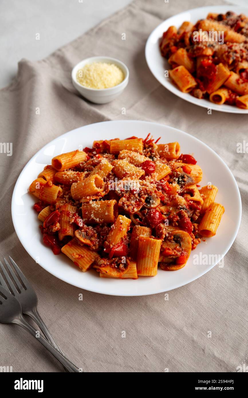 Homemade Italian Sausage and Mushroom Ragu Rigatoni Pasta with Cheese ...
